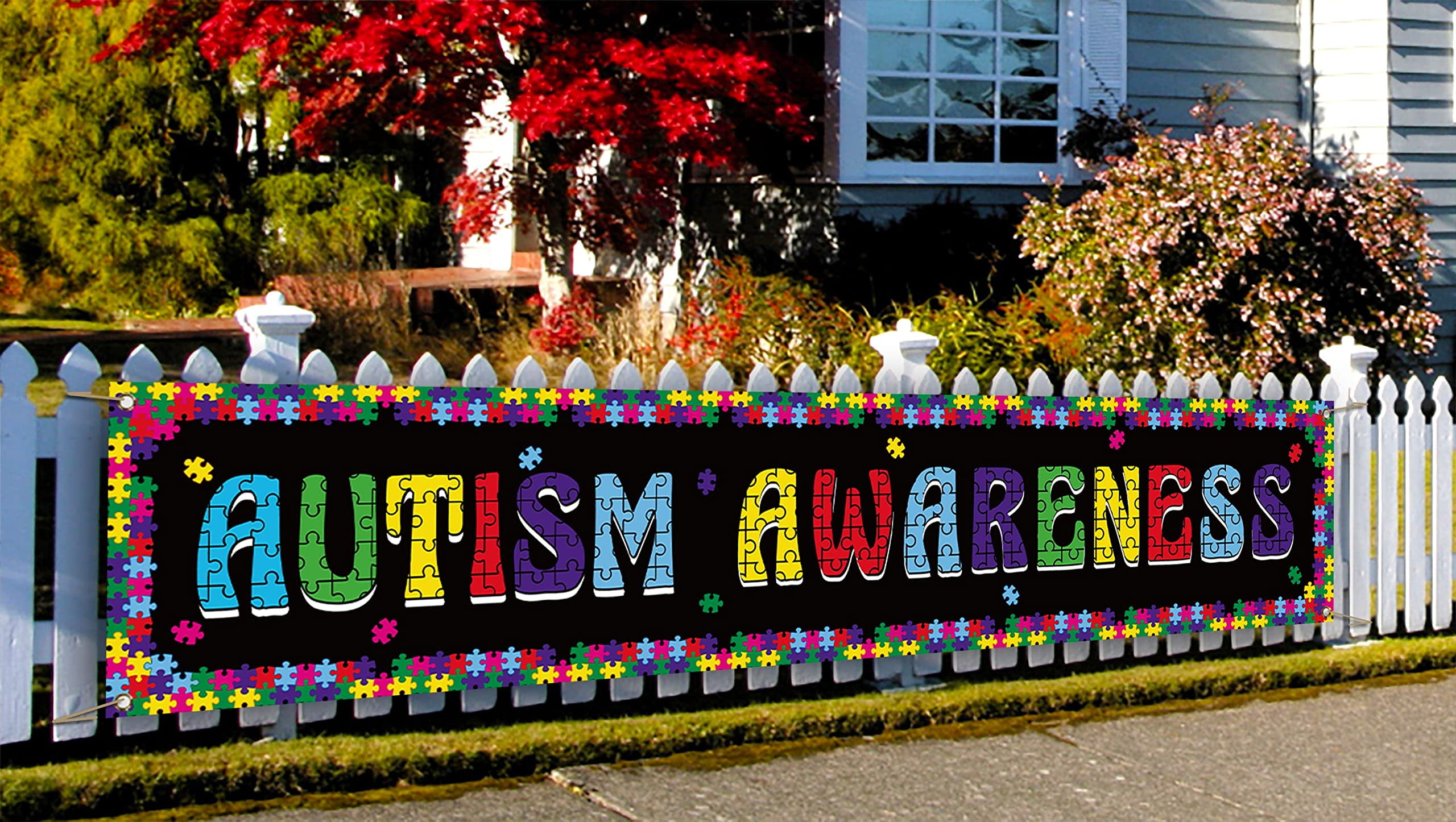 Autism Awareness Fence Banner Love Needs No Words Decoration Puzzle ...
