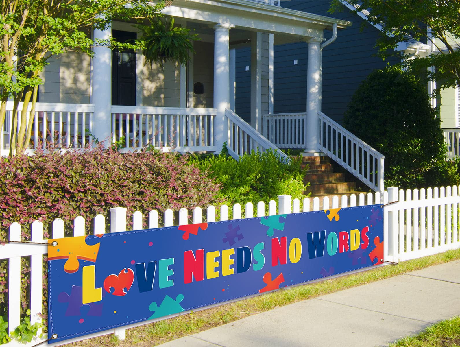 Autism Awareness Fence Banner Love Needs No Words Decoration Puzzle ...