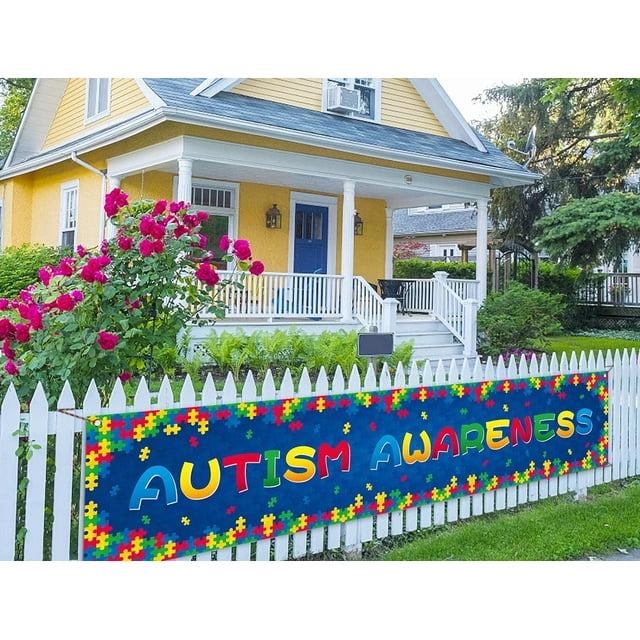 Autism Awareness Fence Banner Love Needs No Words Puzzle Piece Support ...