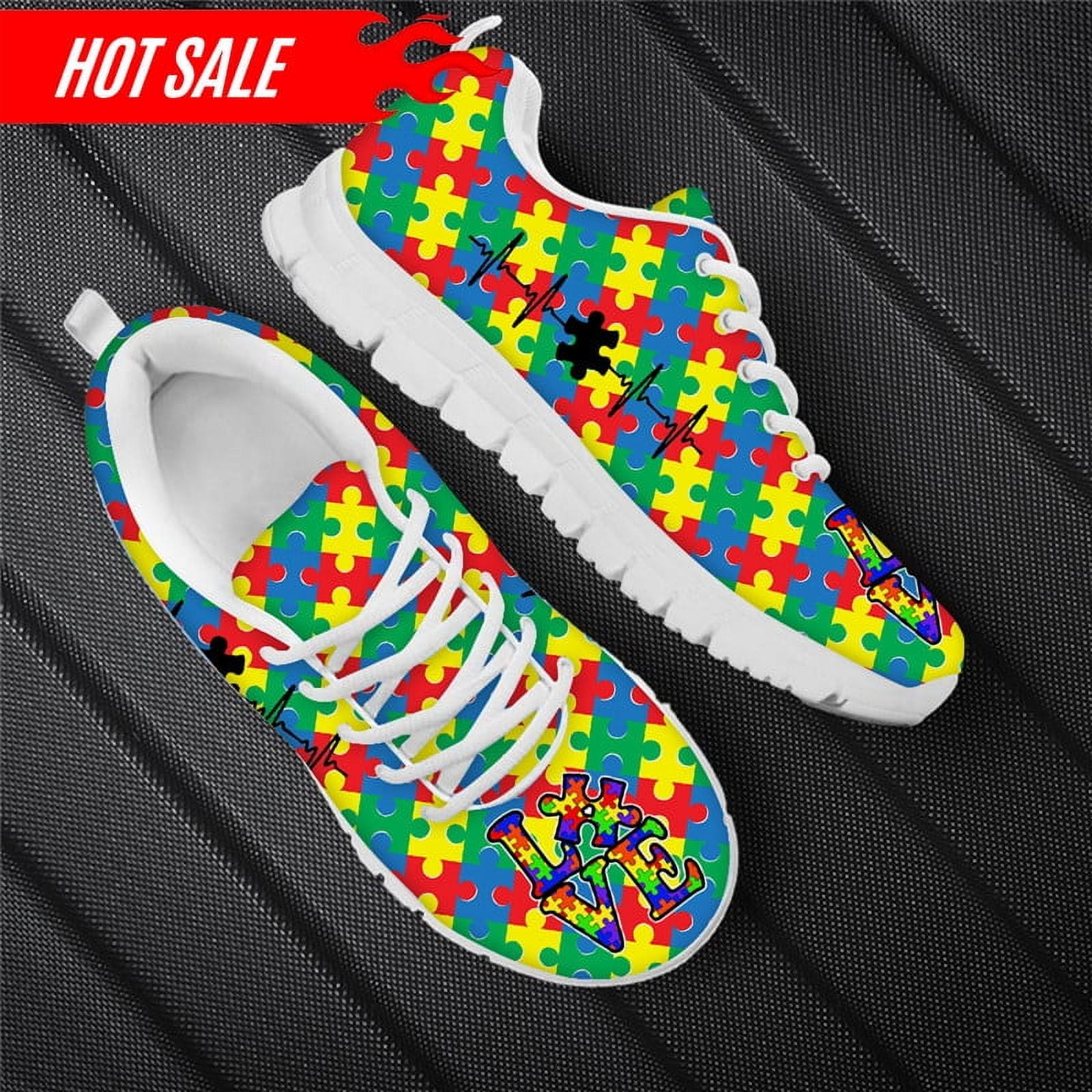 Autism Awareness Flats Shoes for Women Girls Breathable 2023 New ...