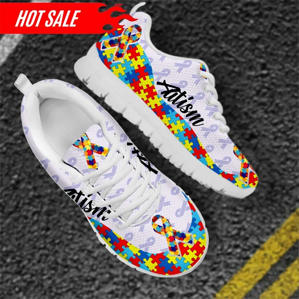 Autism Awareness Flats Shoes for Women Girls Breathable 2023 New ...