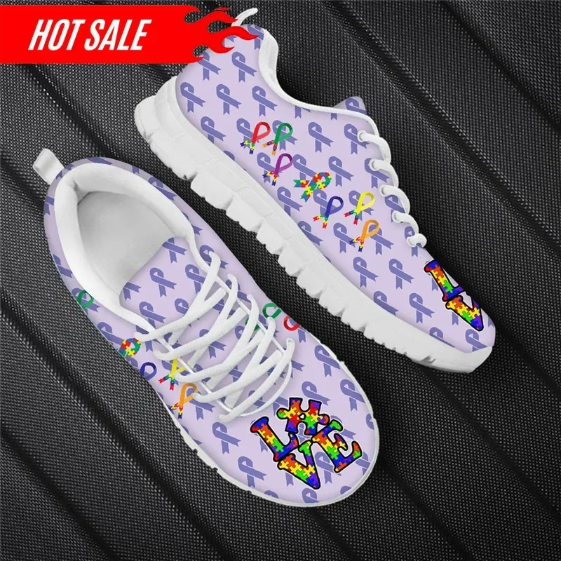 Autism Awareness Flats Shoes for Women Girls Breathable 2023 New ...