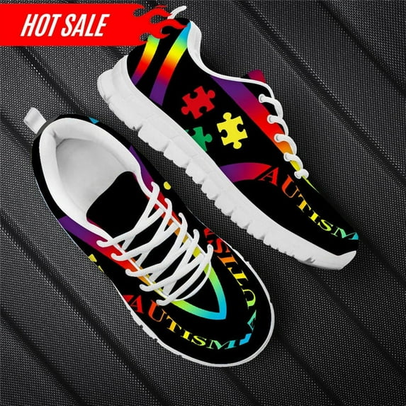 Autism Awareness Flats Shoes for Women Girls Breathable 2023 New ...