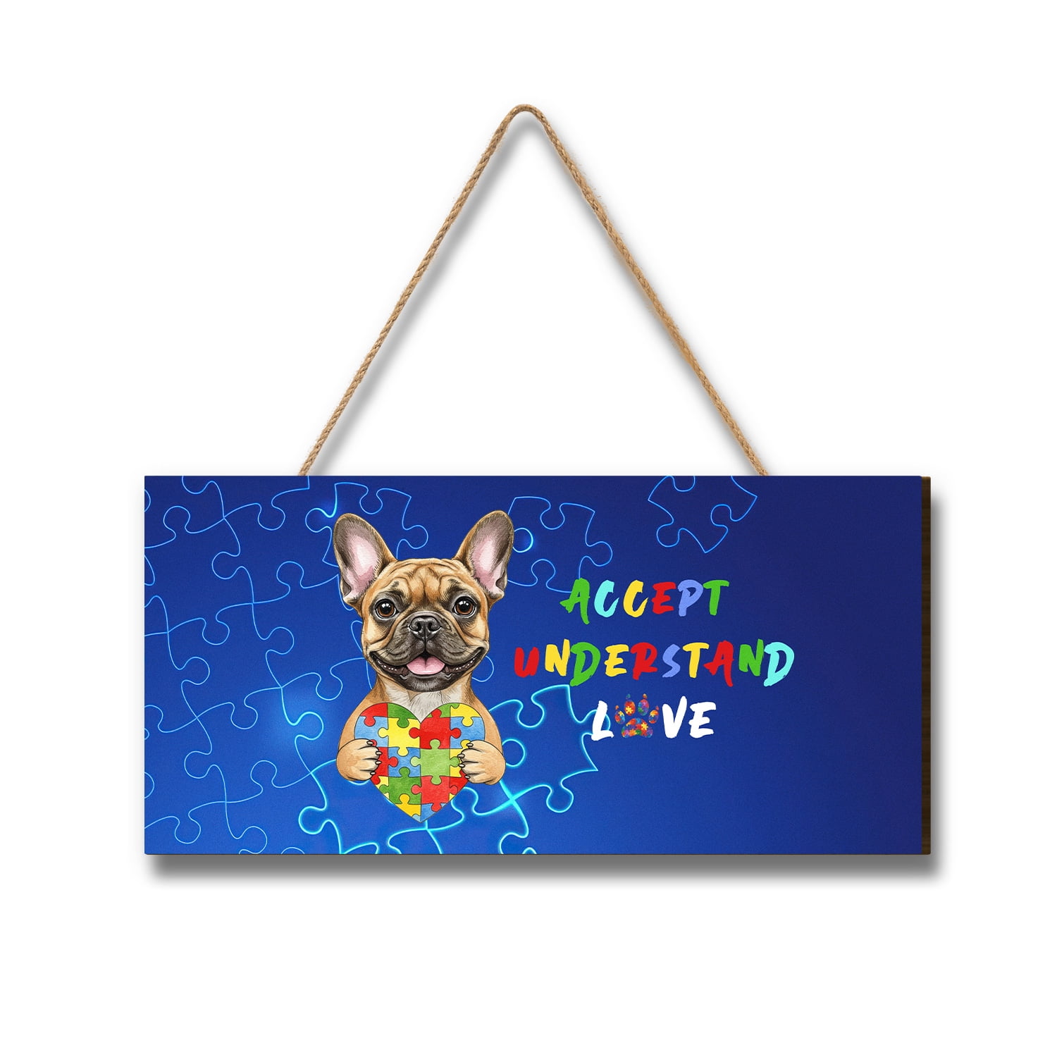 Autism Awareness French Bulldog Accept Understand Love Landscape Wood ...