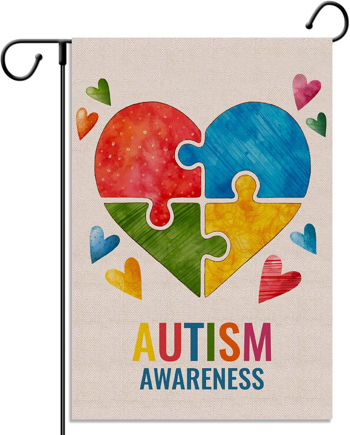 Autism Awareness Garden Flag Colorful Puzzle Piece Heart Inspirational ...