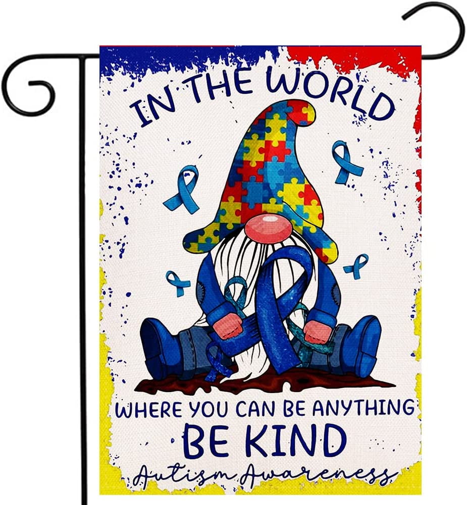 Autism Awareness Garden Flag Vertical Double Sided, Be Kind Gnomes Yard ...