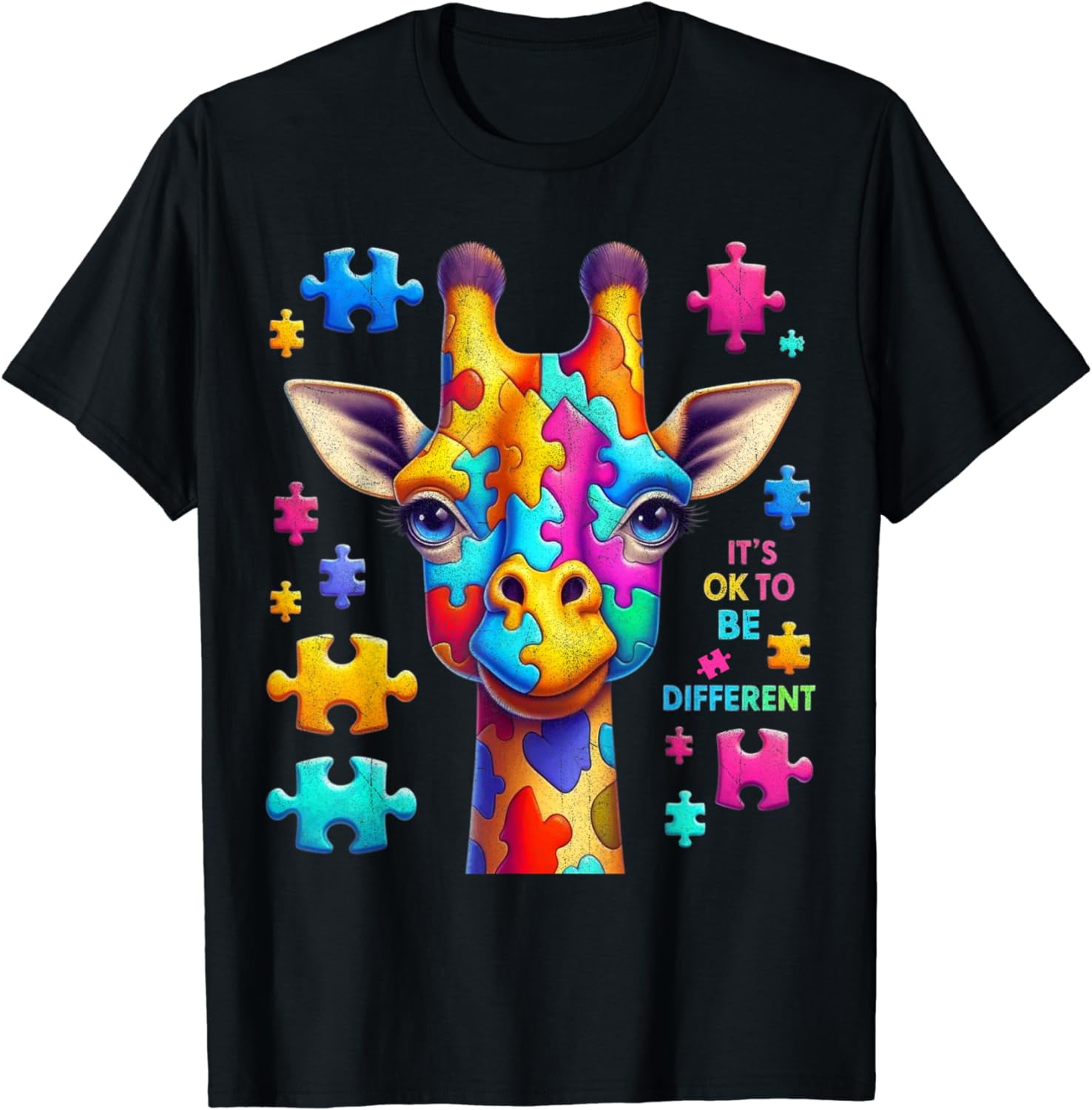 Autism Awareness Giraffe Puzzle Men Women Mom Autism Cotton T-Shirt ...