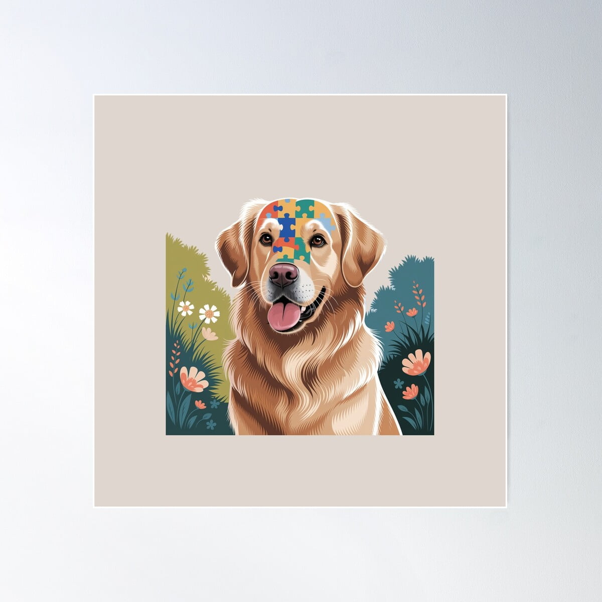 Autism Awareness Golden Retriever With Puzzle Piece Design Poster Wall ...