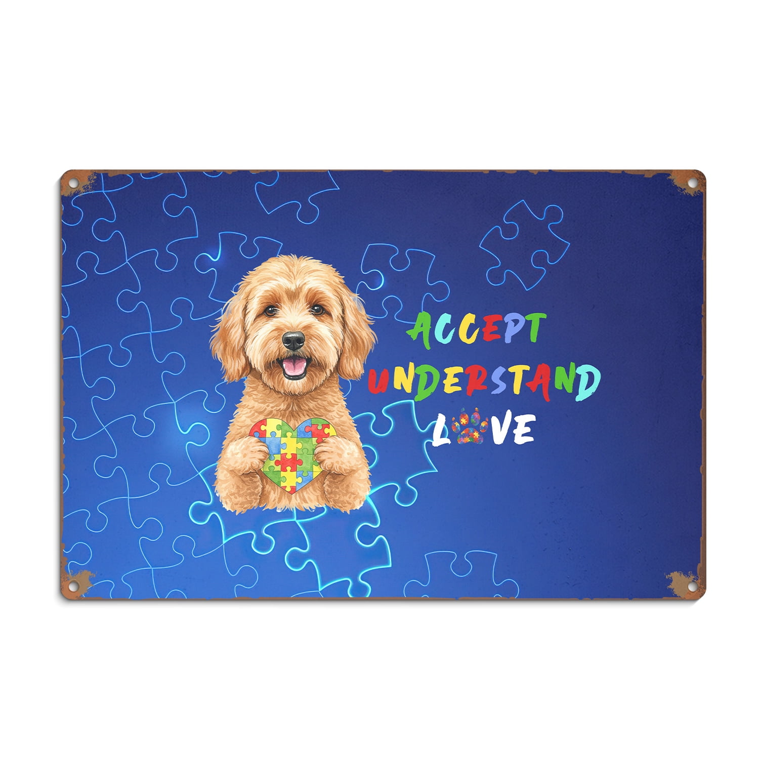 Autism Awareness Goldendoodle Accept Understand Love Horizontal Metal ...
