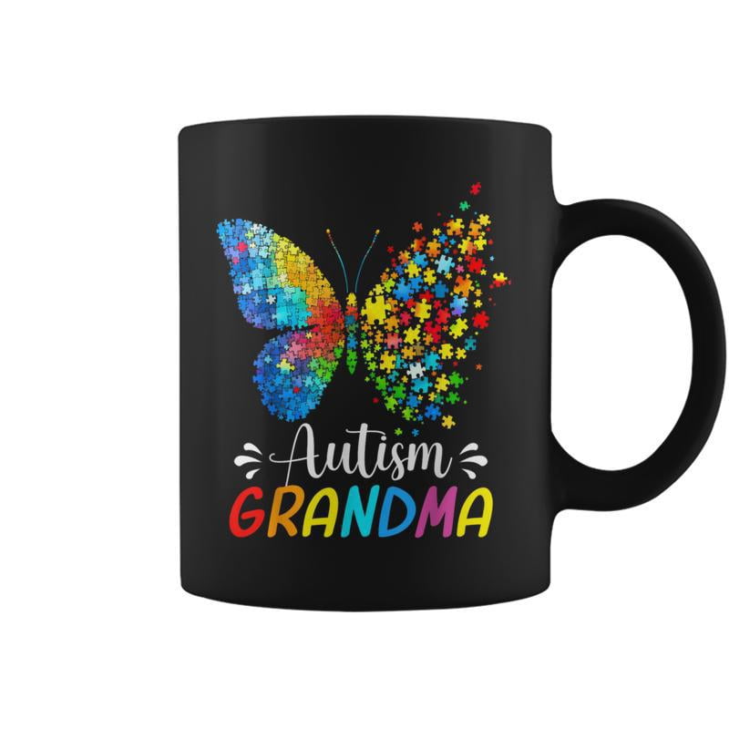 Autism Awareness Grandma Butterfly Cute Colorful Rainbow Coffee Mugs ...