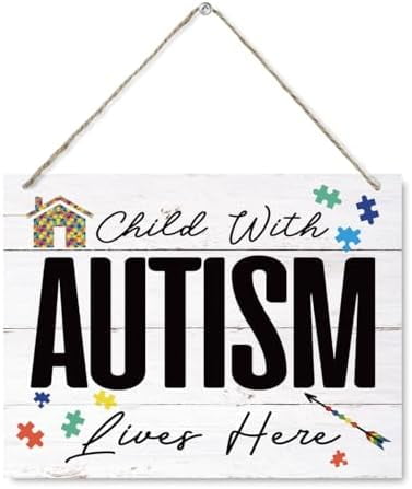 Autism Awareness Hanging Wooden Sign Decor, Child With Autism Lives ...