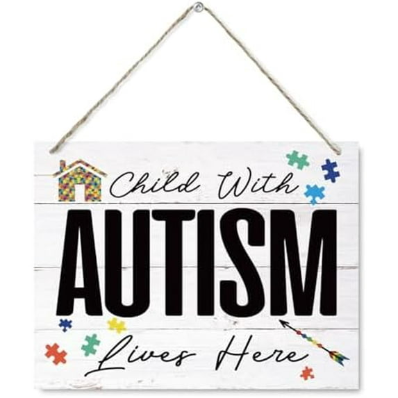Autism Awareness Hanging Wooden Sign Decor, Child With Autism Lives ...