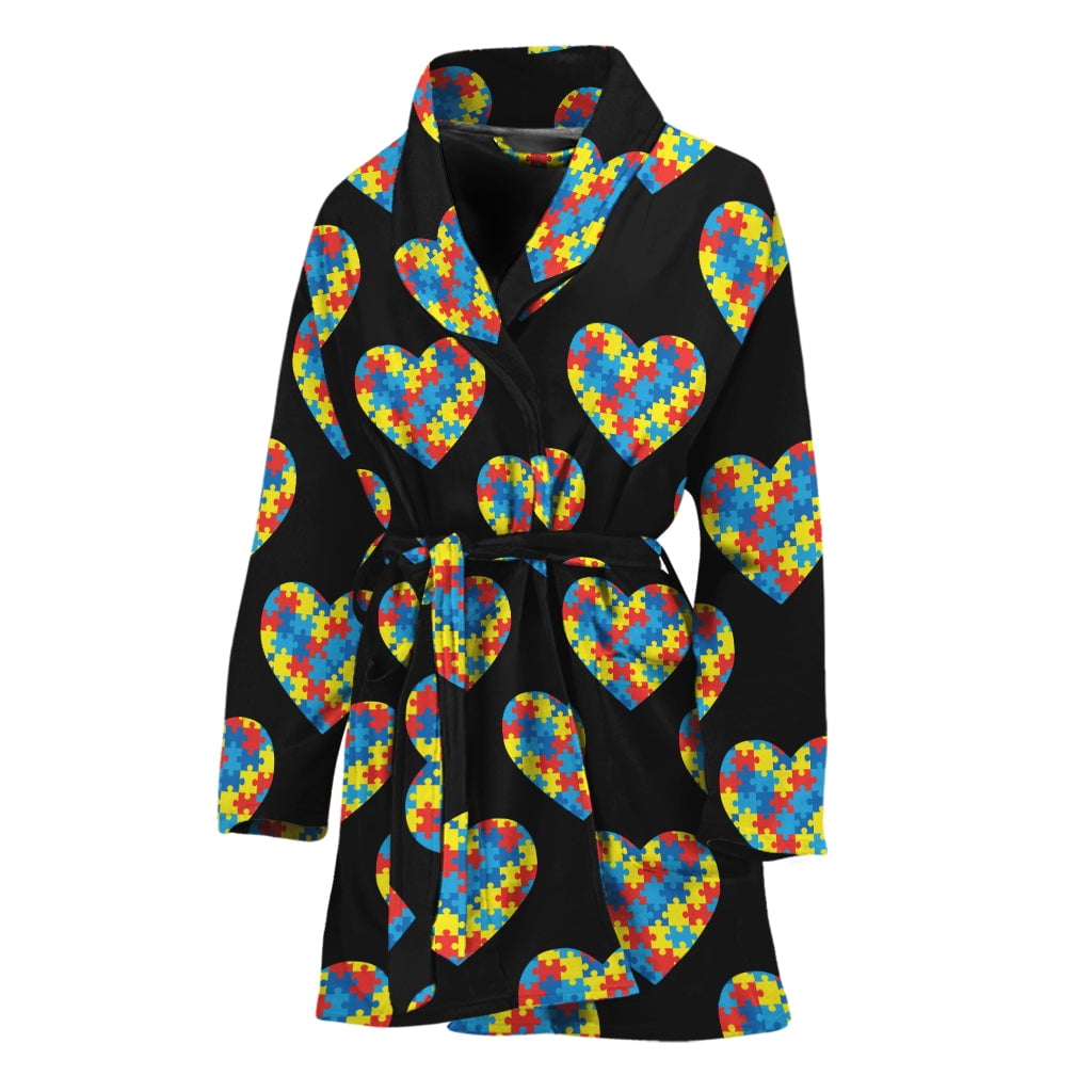 Autism Awareness Heart Pattern Women Bathrobe One Size Univeral Fits ...