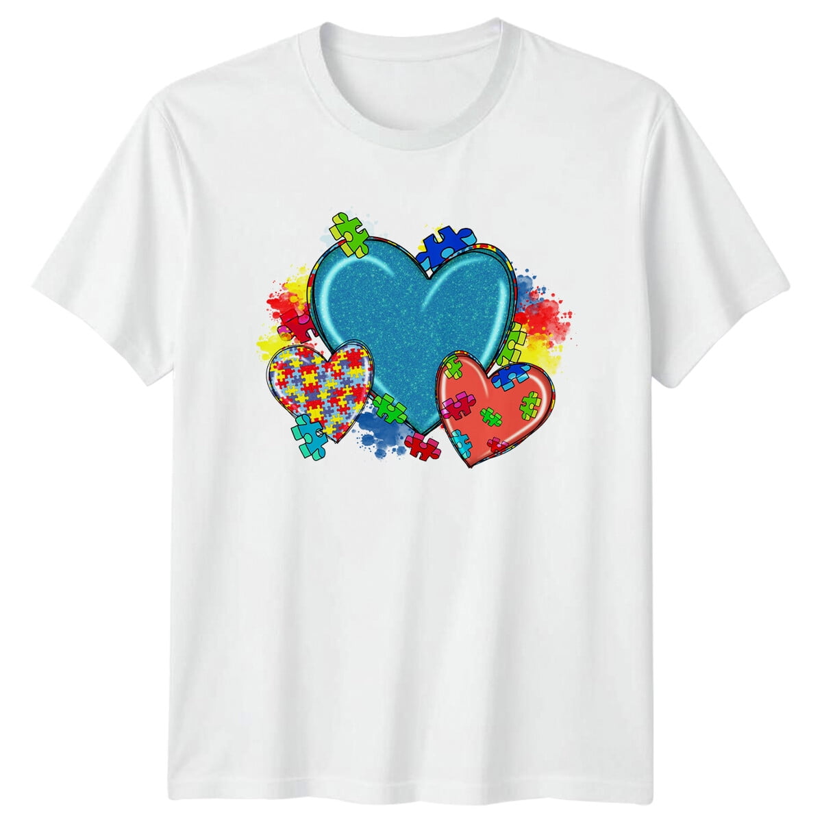 Autism Awareness Heart Puzzle Piece T-Shirt Support Autistic All Size S ...