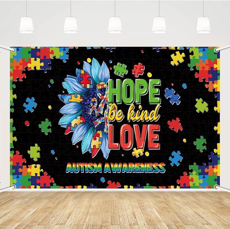 Autism Awareness Hope Be Kind Love Banner Colorful Puzzle Piece Blue ...