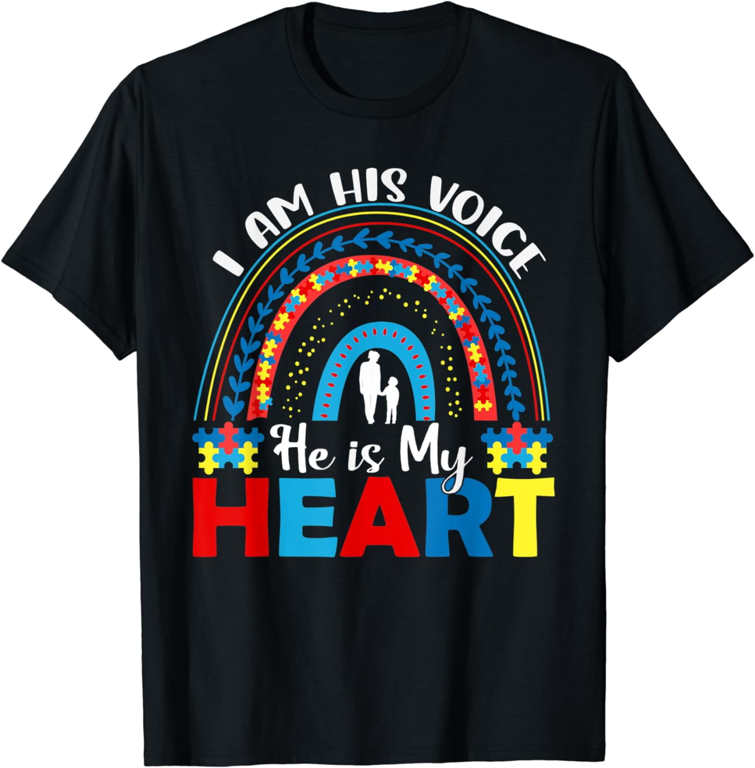 Autism Awareness I Am His Voice He Is My Heart Autism Mom T-Shirt ...