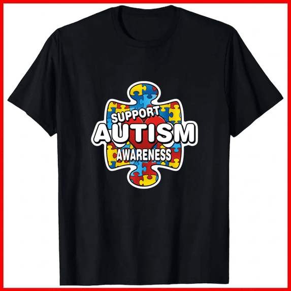 Autism Awareness Inclusive Puzzle Piece Heart Supporter Print Unisex T ...