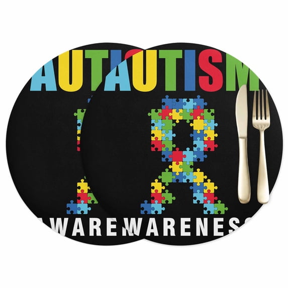 Autism Awareness Leather Placemats Set of 2, 12 Inch, Colorful Blocks ...