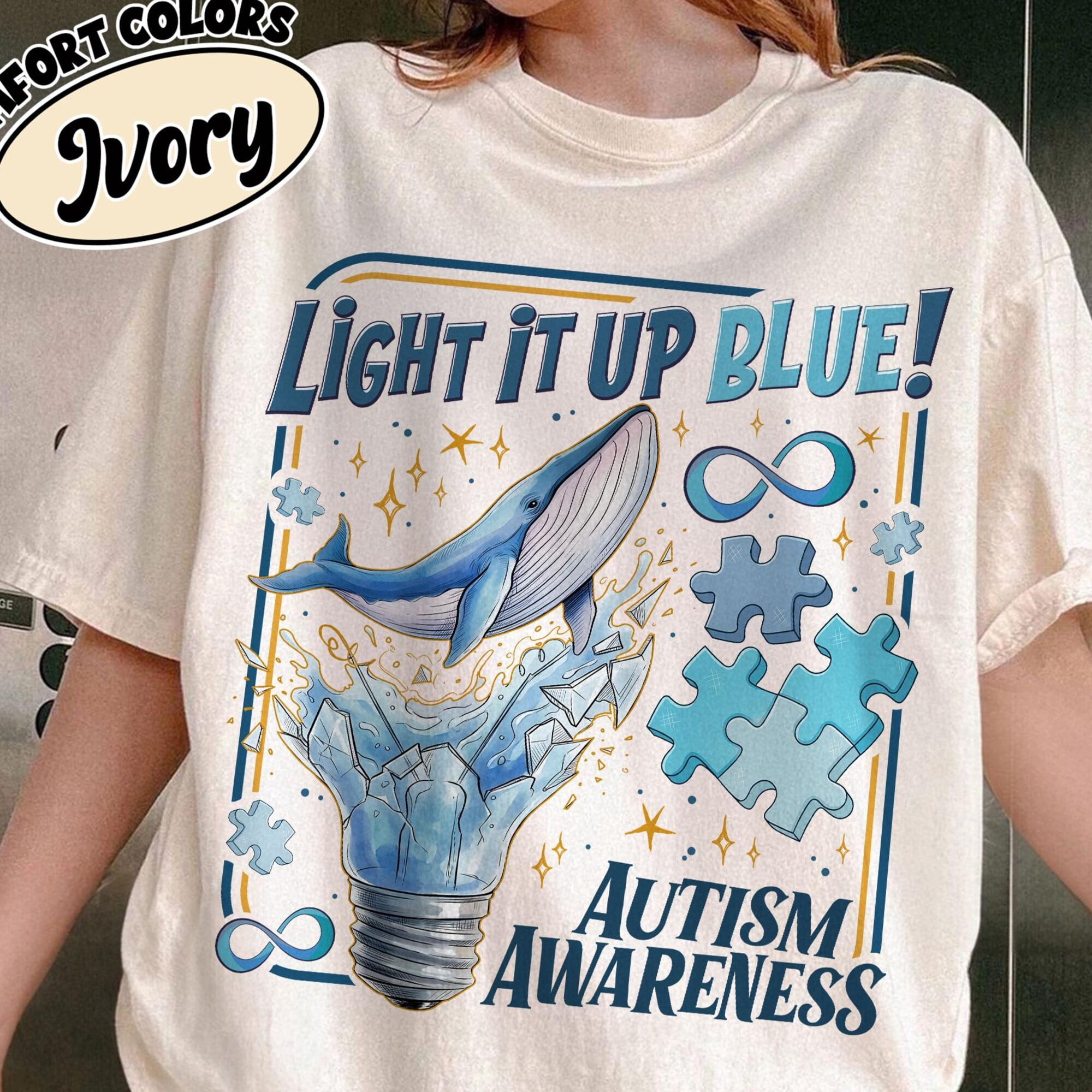 Autism Awareness Light It Up Blue Shirt Blue Whale SPED Tshirt Teacher ...