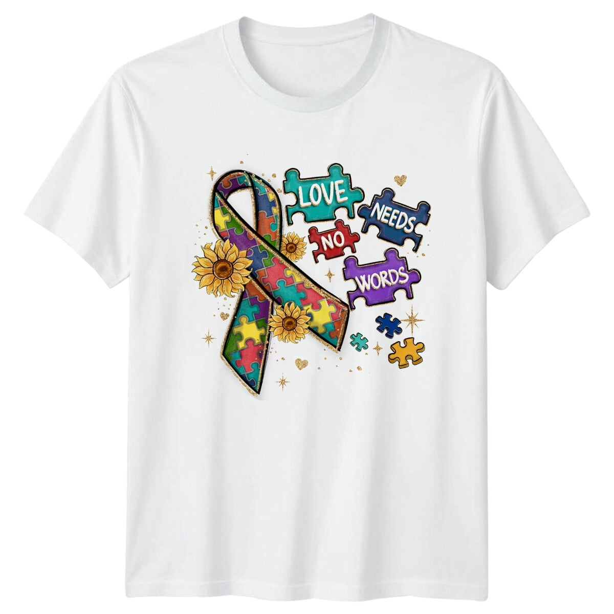Autism Awareness Love Needs No Words Ribbon T-Shirt All Size S-5XL ...