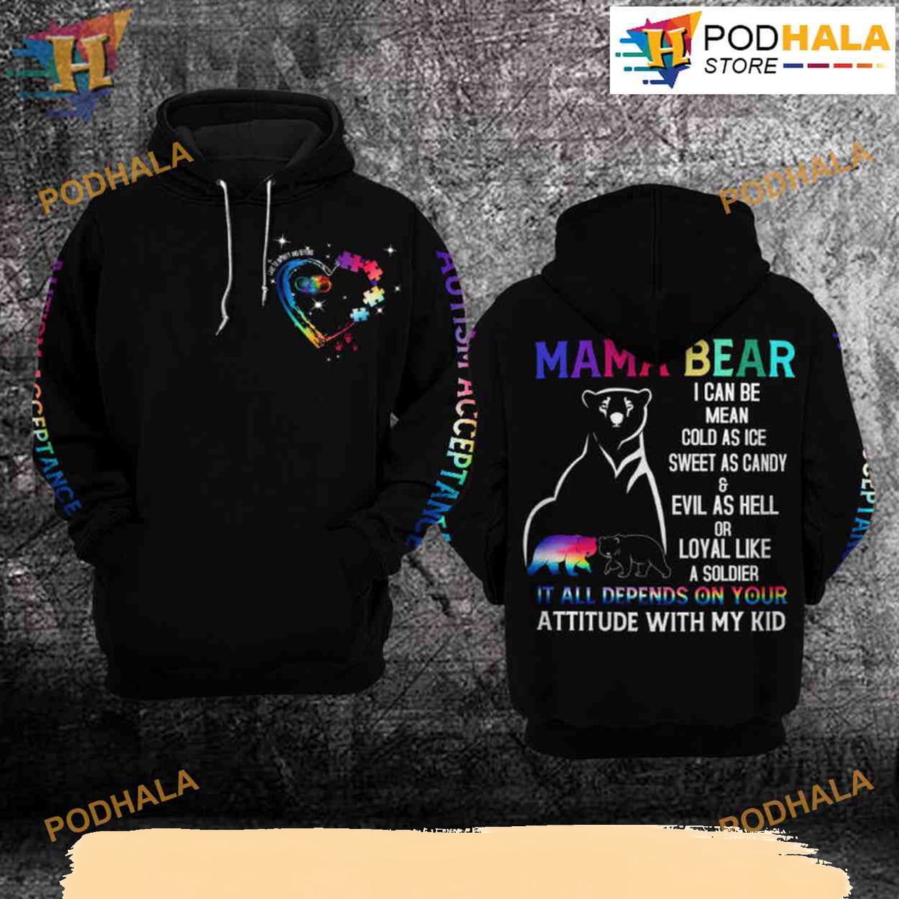 Autism Awareness Mama Bear All Over Print 3D Hoodie Shirt T-Shirt ...