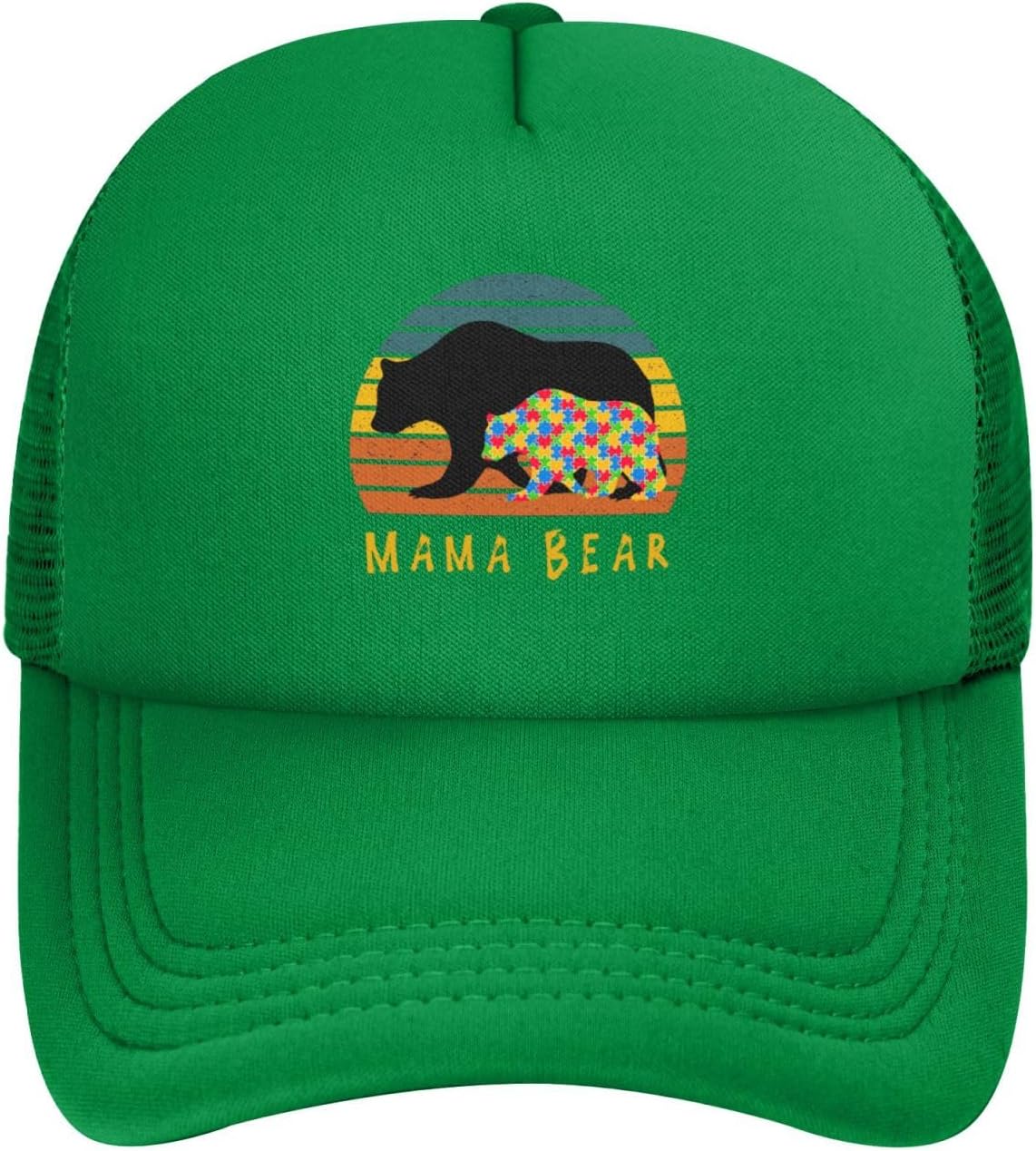 Autism Awareness Mama Bear Trucker Hat High Crown Mesh Back Trucker Hat ...