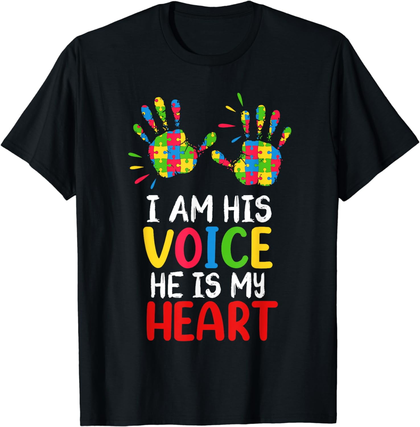 Autism Awareness Mom Dad Shirt, I am His Voice He's My Heart T-Shirt ...