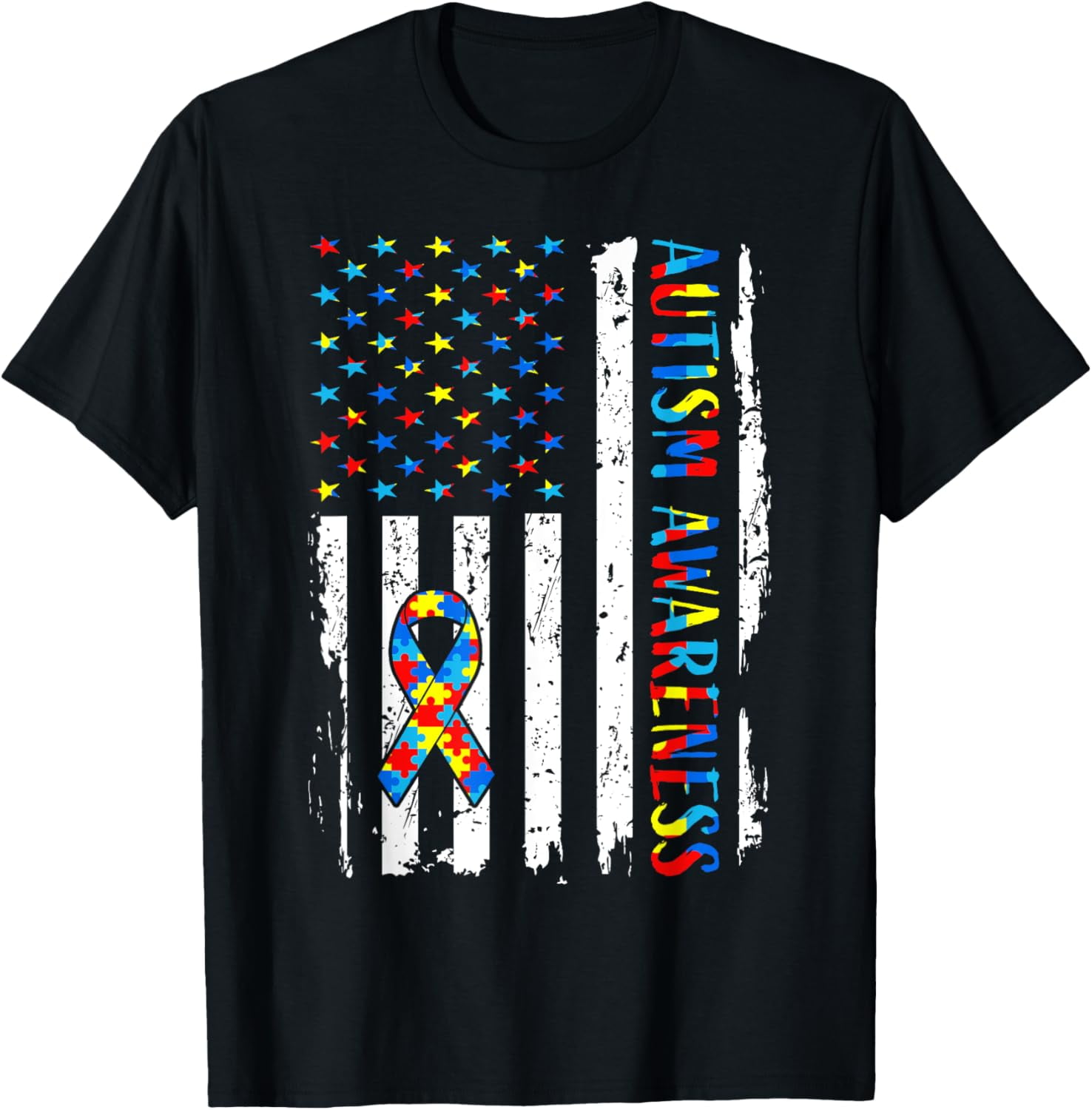 Autism Awareness Mom Dad USA flag Autistic Awareness Autism T-Shirt ...
