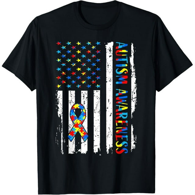 Autism Awareness Mom Dad USA flag Autistic Awareness Autism T-Shirt ...