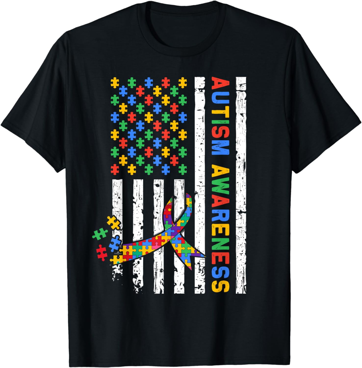 Autism Awareness Mom Dad USA flag Autistic Awareness Autism T-Shirt ...