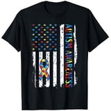 Autism Awareness Mom Dad USA flag Autistic Awareness Autism T-Shirt ...