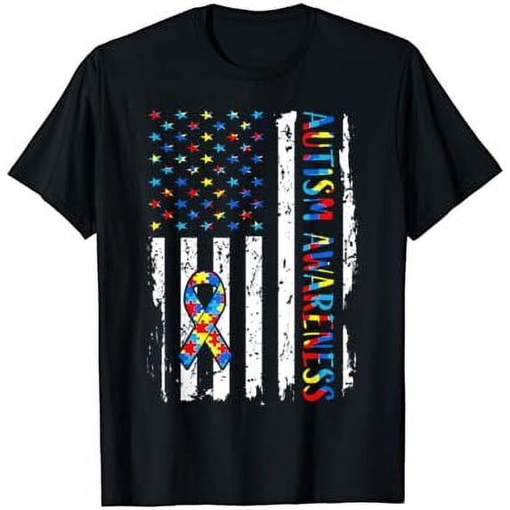 Autism Awareness Mom Dad USA flag Autistic Awareness Autism T-Shirt ...