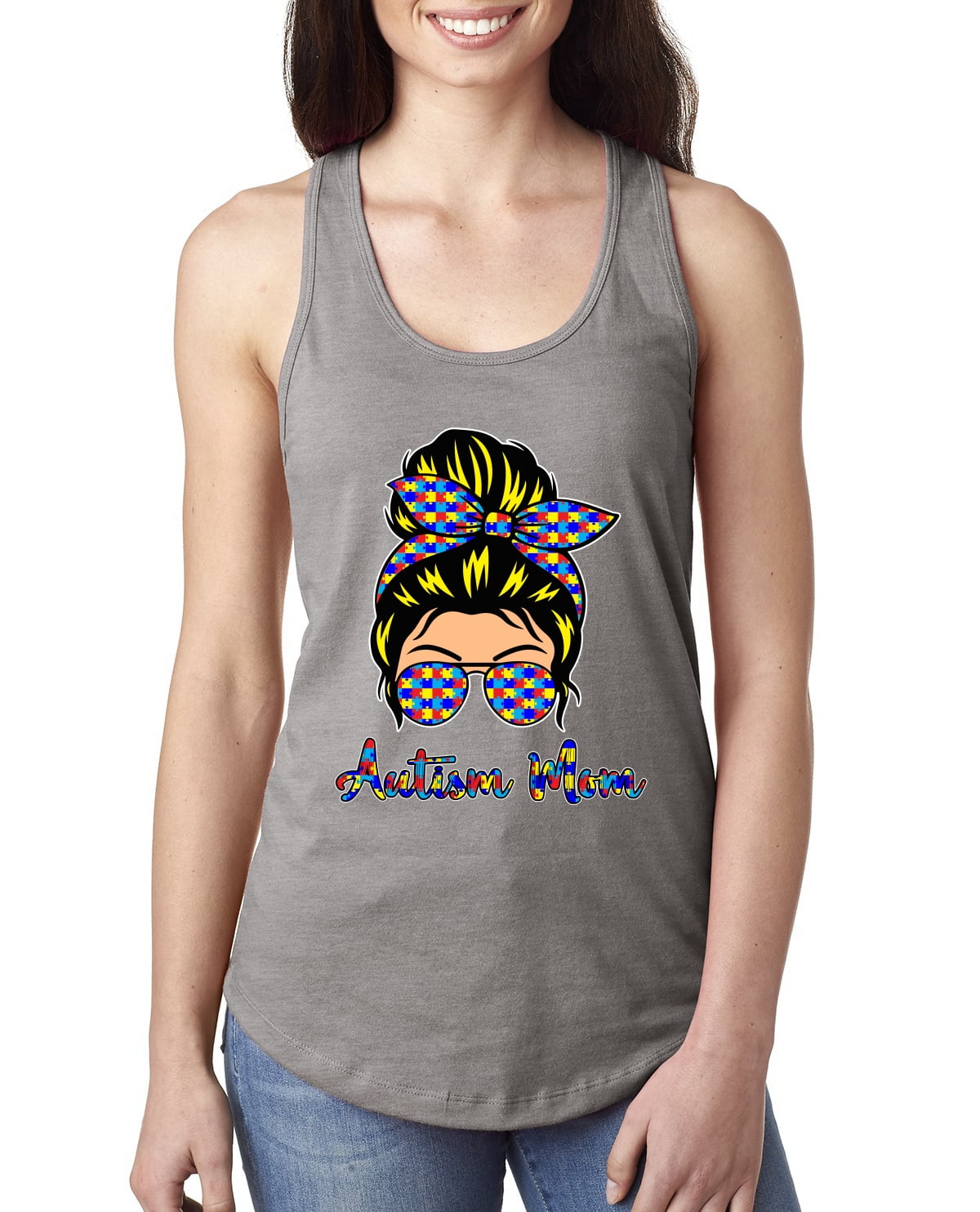Autism Awareness Mom Life Messy Hair Bun | Cool Support Neon Print ...