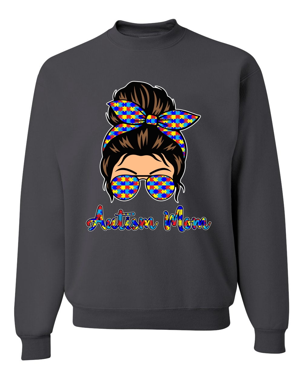 Autism Awareness Mom Life Messy Hair Bun Cool Support Neon Print