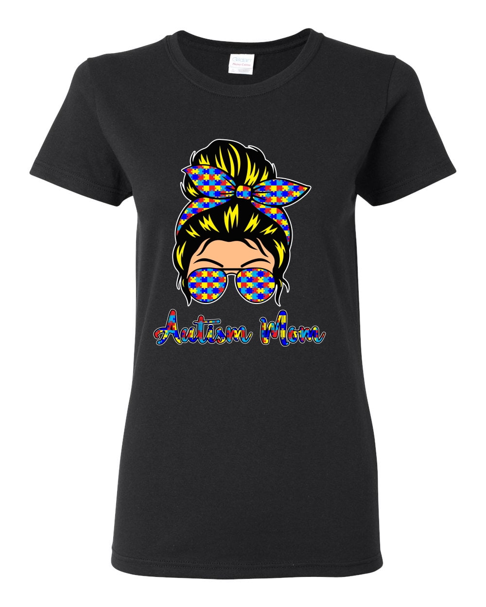 Autism Awareness Mom Life Messy Hair Bun | Cool Support Neon Print ...