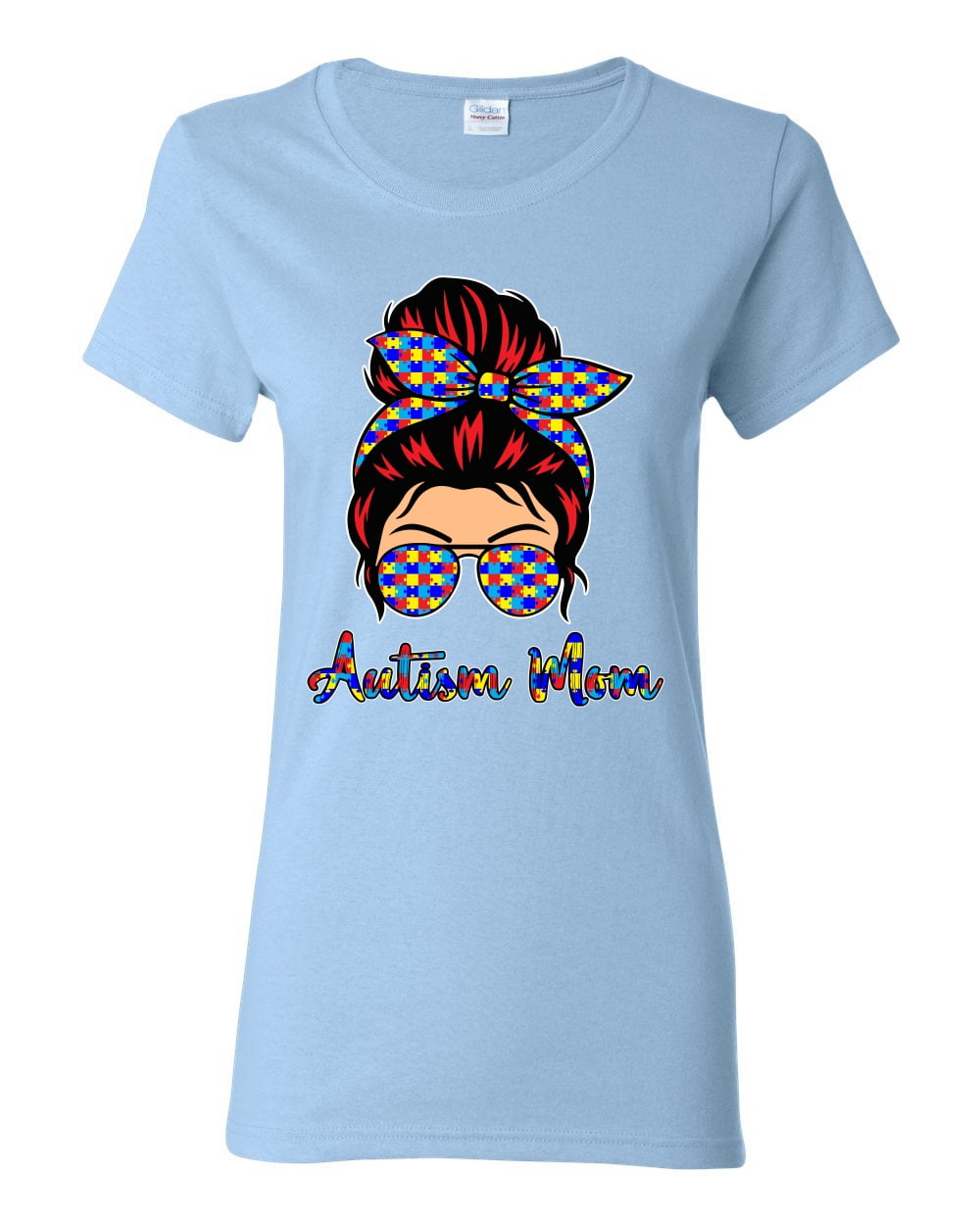 Autism Awareness Mom Life Messy Hair Bun | Cool Support Neon Print ...