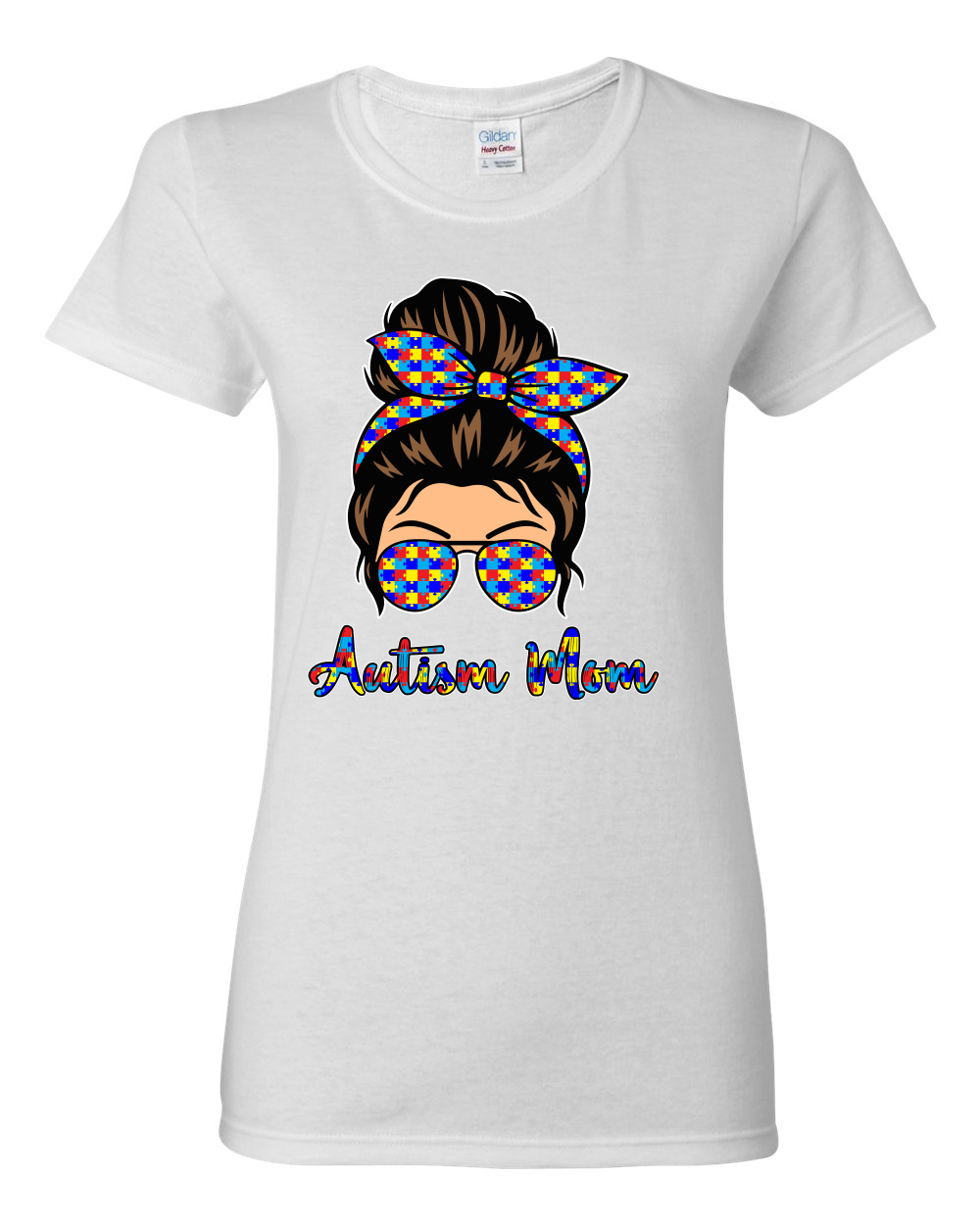 Autism Awareness Mom Life Messy Hair Bun | Cool Support Neon Print ...