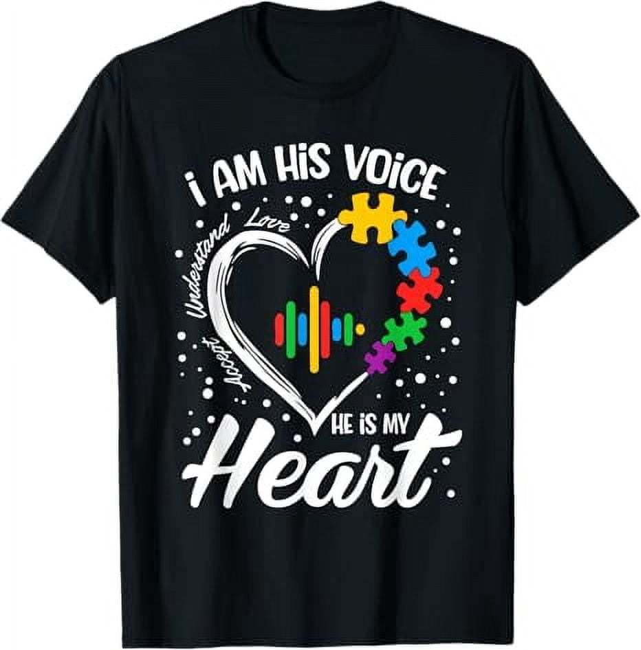 Autism Awareness Mom Shirt I Am His Voice He Is My Heart T-Shirt ...