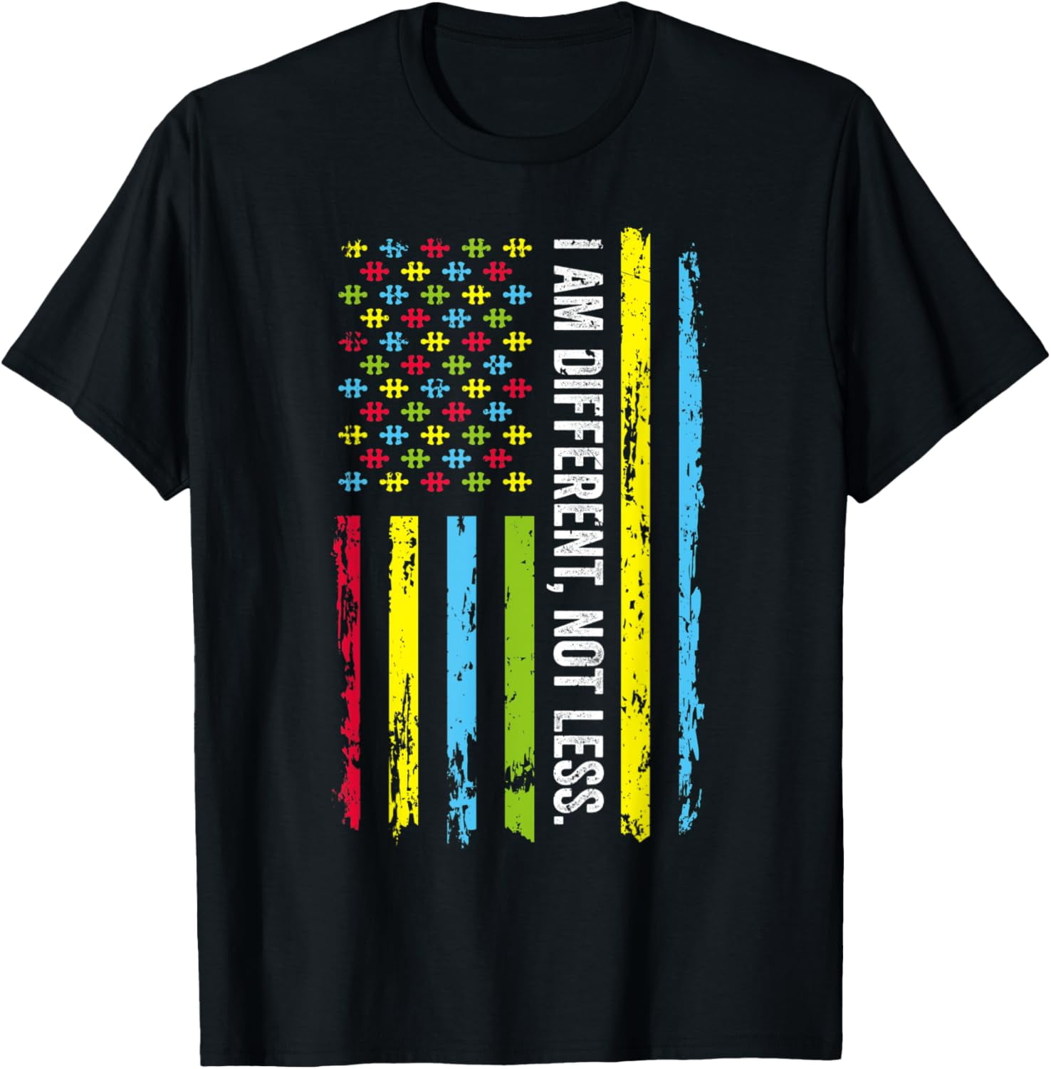 Autism Awareness Month American Flag I Am Different Not Less T-Shirt ...
