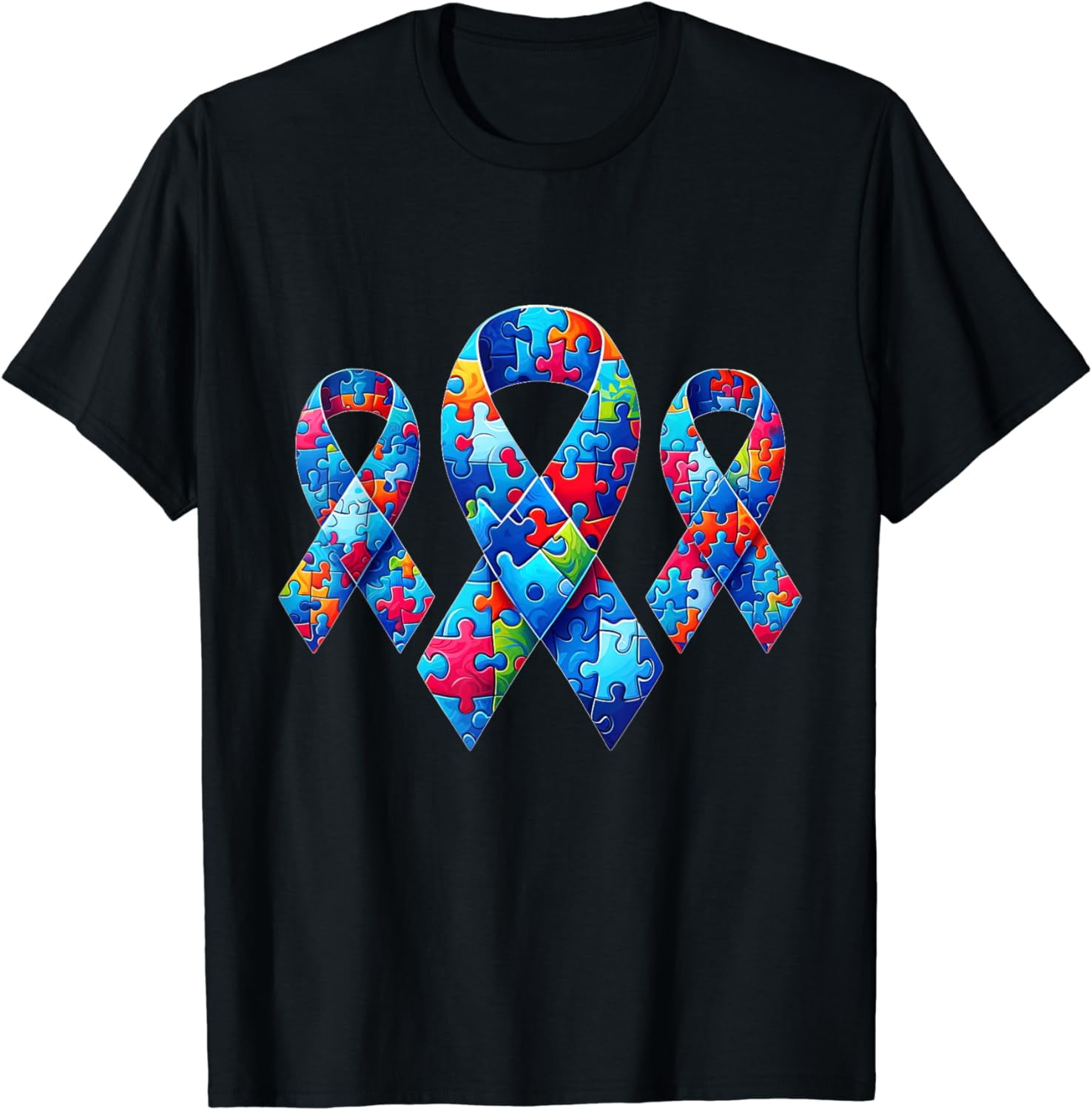 Autism Awareness Month Colorful Blue Puzzle Ribbons T-Shirt - Walmart.com