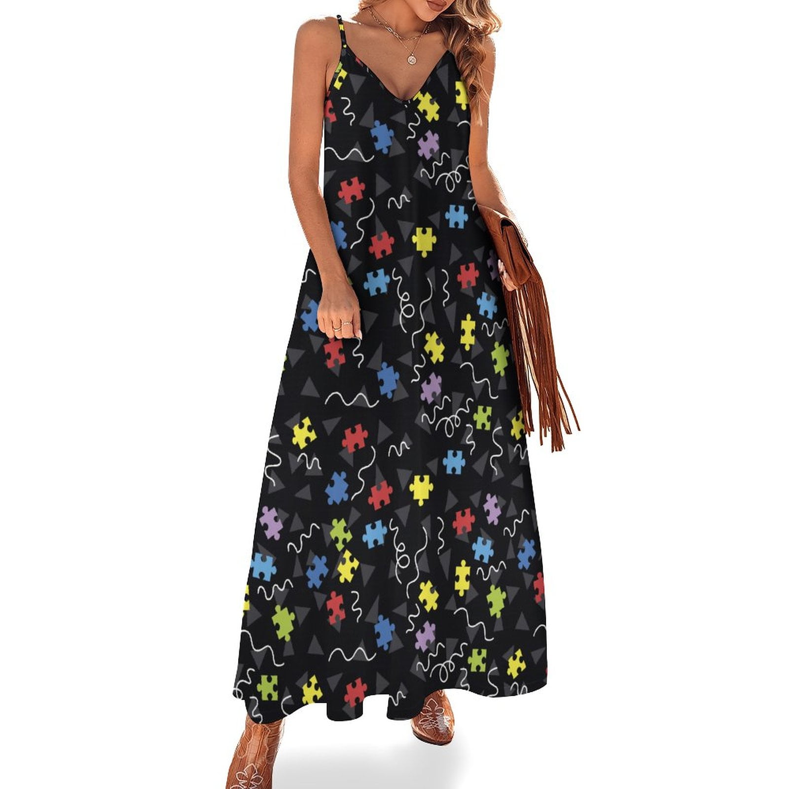 Autism Awareness Month Dresses for Women V Neck Sleeveless Sundress ...