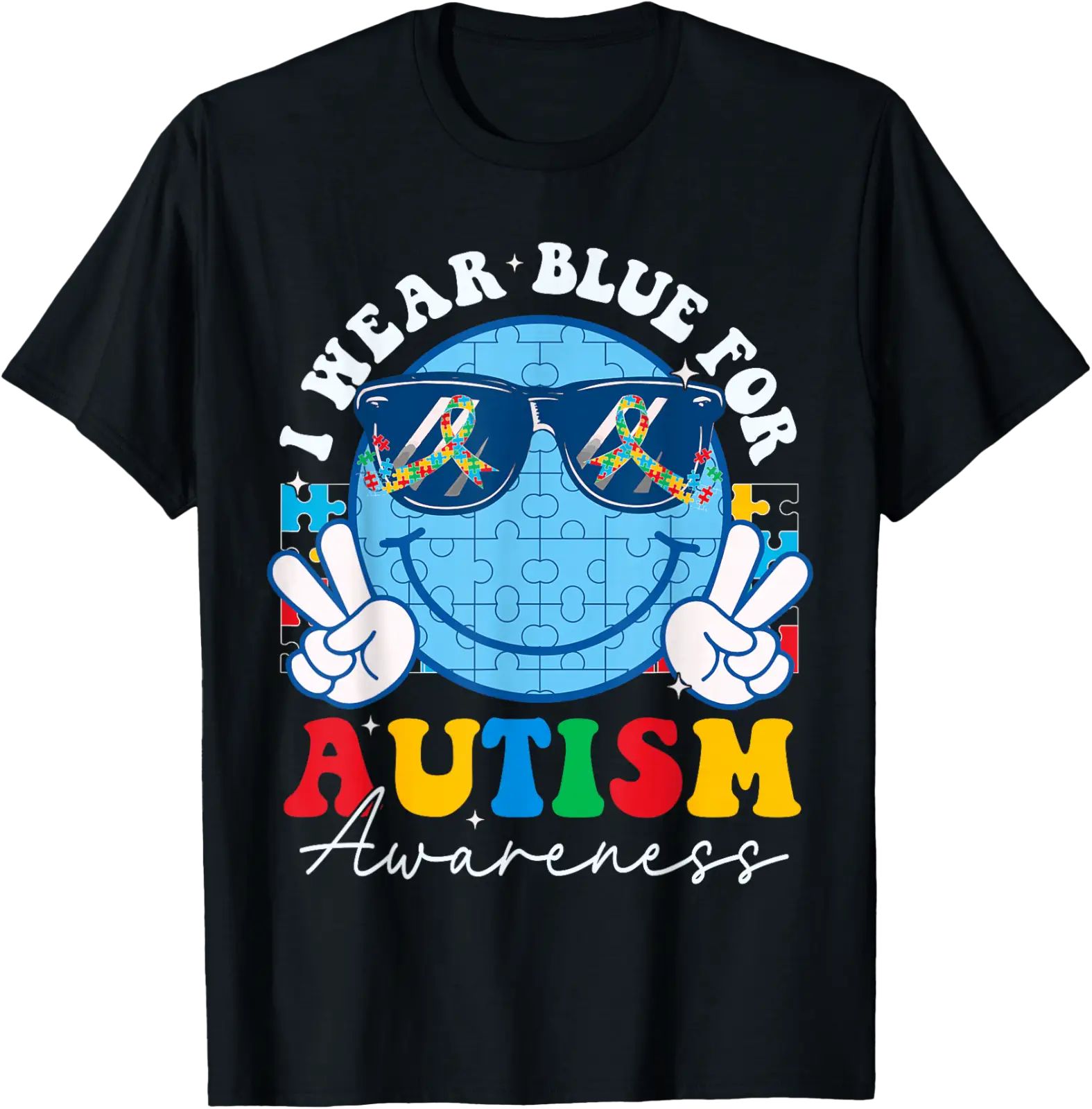 Autism Awareness Month I Wear Blue Teacher Smile Face T-Shirt Unisex ...