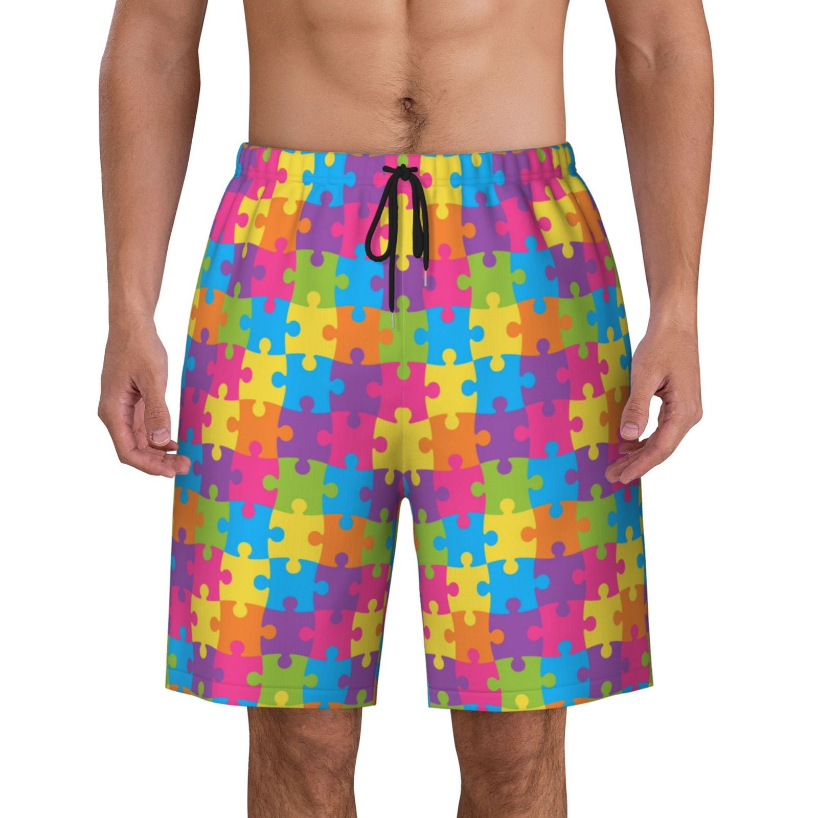 Autism Awareness Month Mens Quick Dry Short Swim Trunks With Mesh