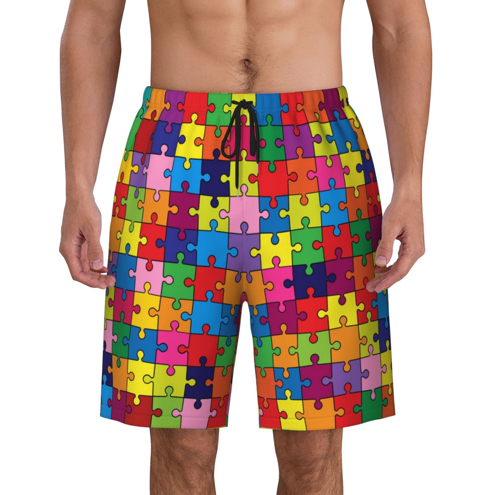 Autism Awareness Month Mens Quick Dry Short Swim Trunks With Mesh