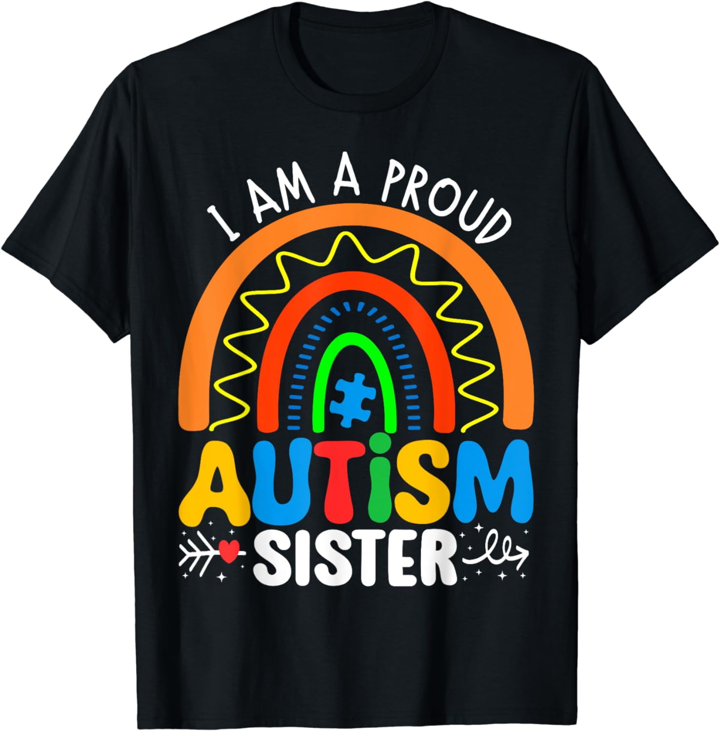 Autism Awareness Month Proud Autism Sister Rainbow T-Shirt - Walmart.com