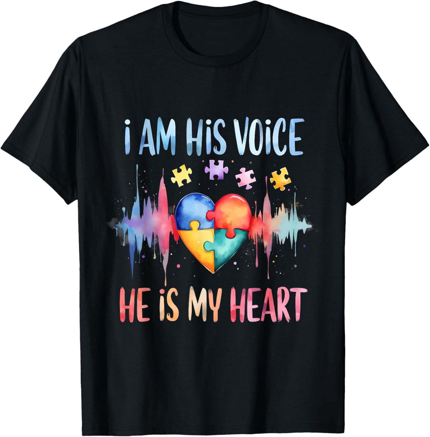 Autism Awareness Month Puzzle I Am His Voice He Is My Heart T-Shirt ...