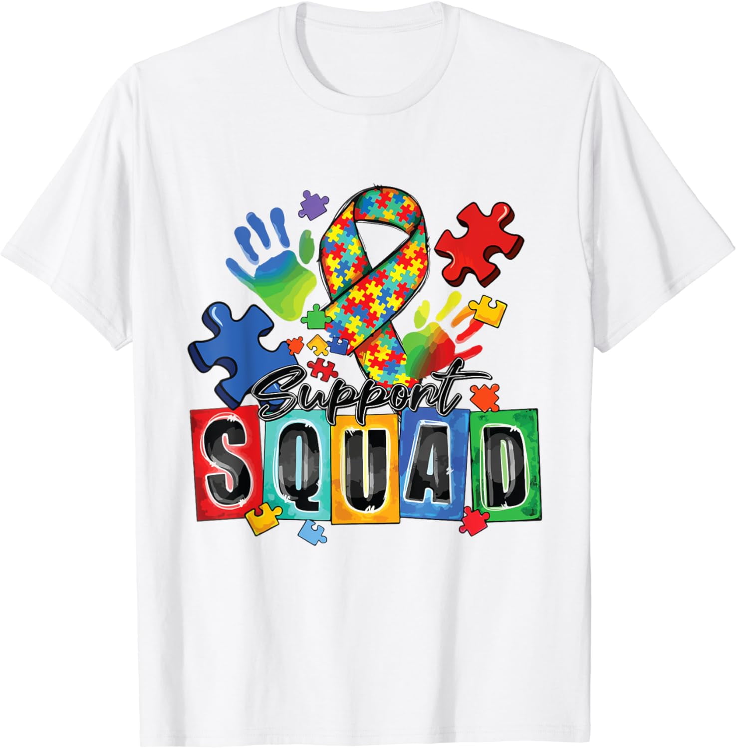 Autism Awareness Month Ribbon Support Squad Womens Kids T-Shirt ...