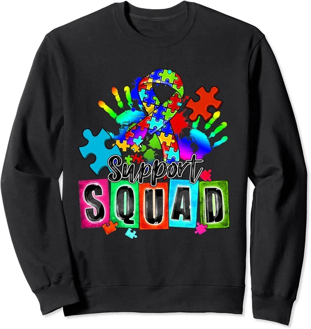 Autism Awareness Month Ribbon Support Squad Womens Unisex Crewneck ...