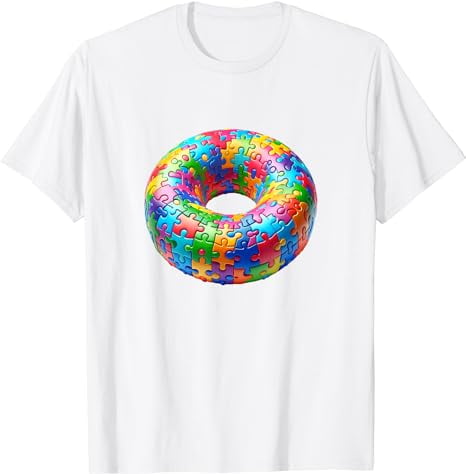 Autism Awareness Month Support Donut Food Puzzle Pieces T-Shirt ...