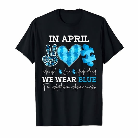 Autism Awareness Month T-Shirt Blue Puzzle Graphic For April Events ...
